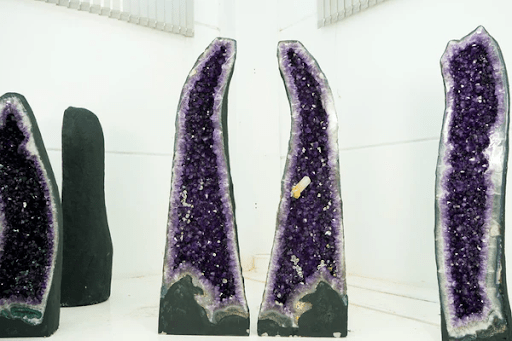 Dark Purple Amethyst Geodes | Pair of Tall Amethyst Cathedral Geodes