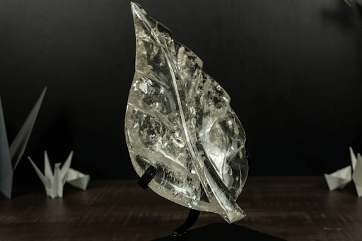 Carved Crystal Quartz Leaf | Hand-Carved Clear Quartz Leaf