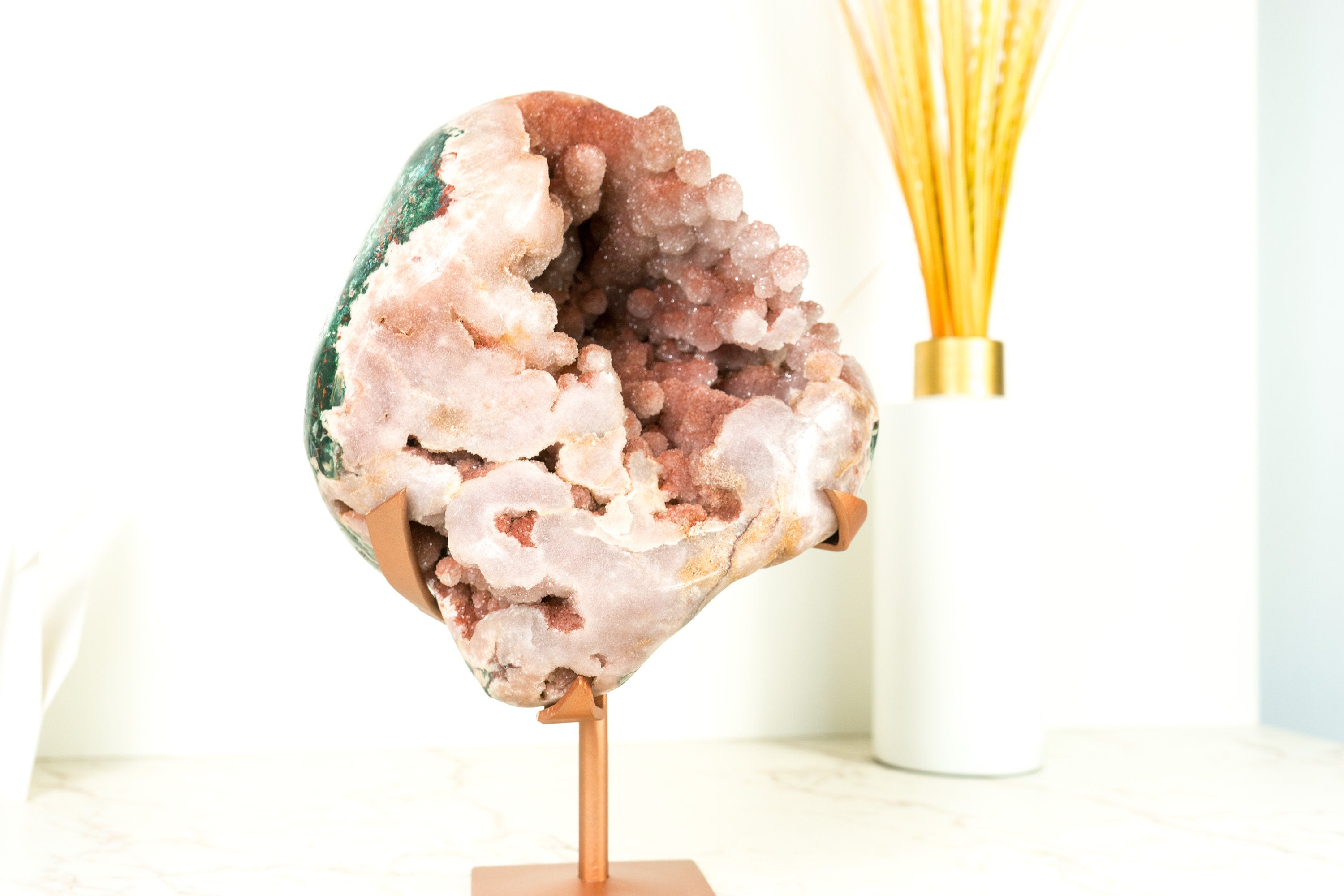 Rare Pink Amethyst Geode with Botroydal Spheres Covered in Rose Sugar