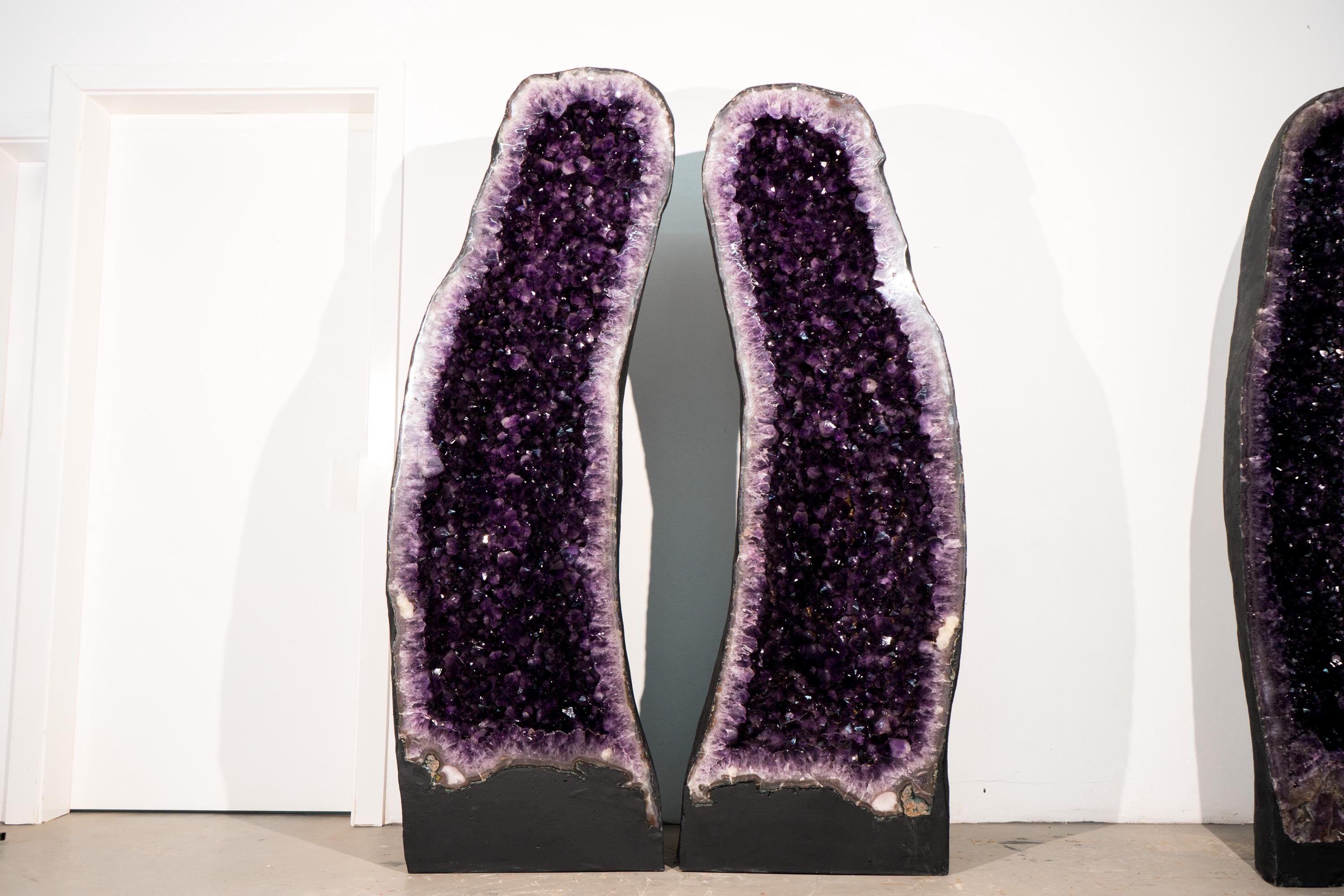 6.3 Ft Tall Pair of Giant Amethyst Geodes with High-Grade Dark Purple
