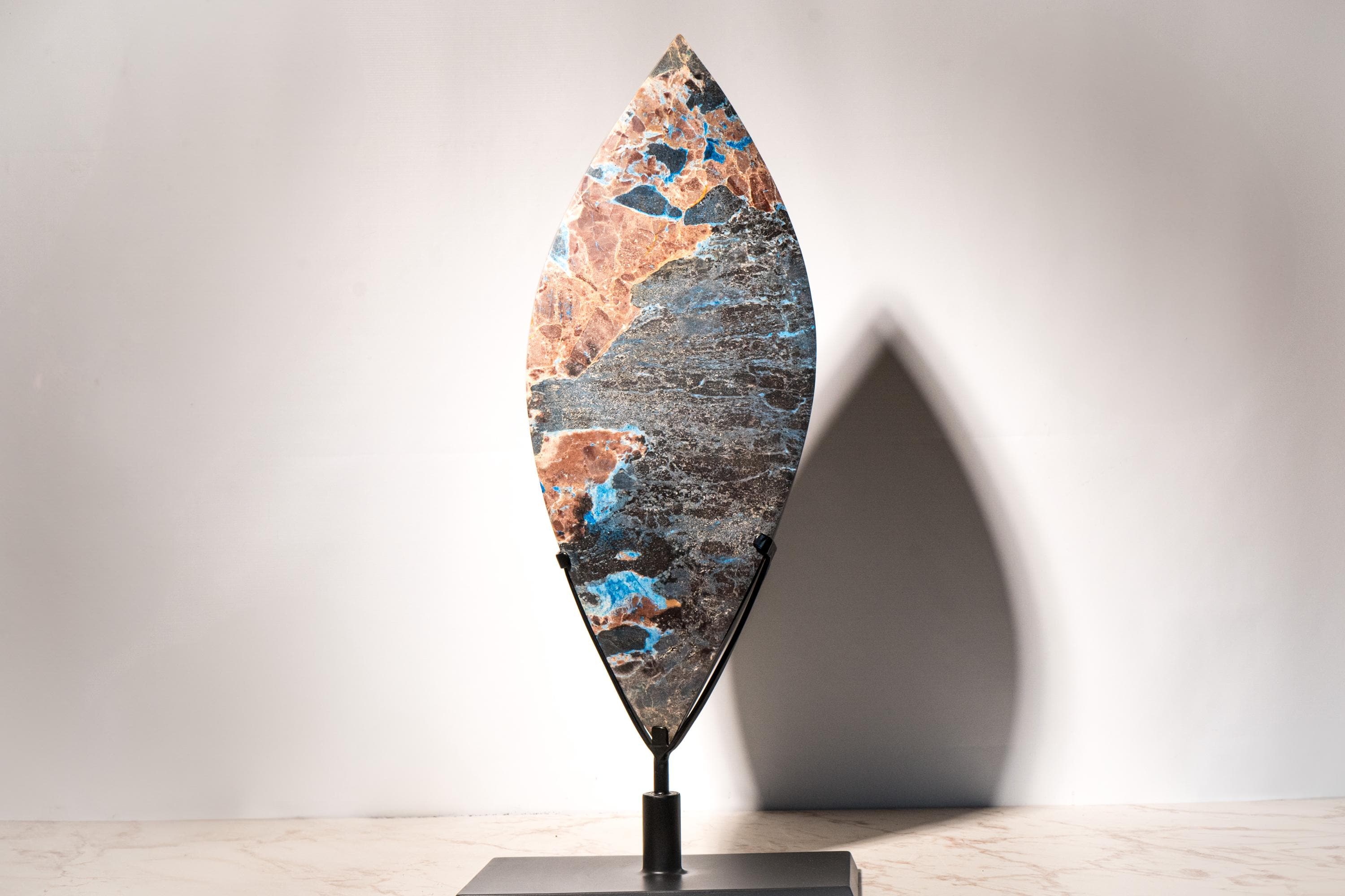 Handmade Teal Blue Crystal Flame Sculpture, Natural Blue Rhodonite