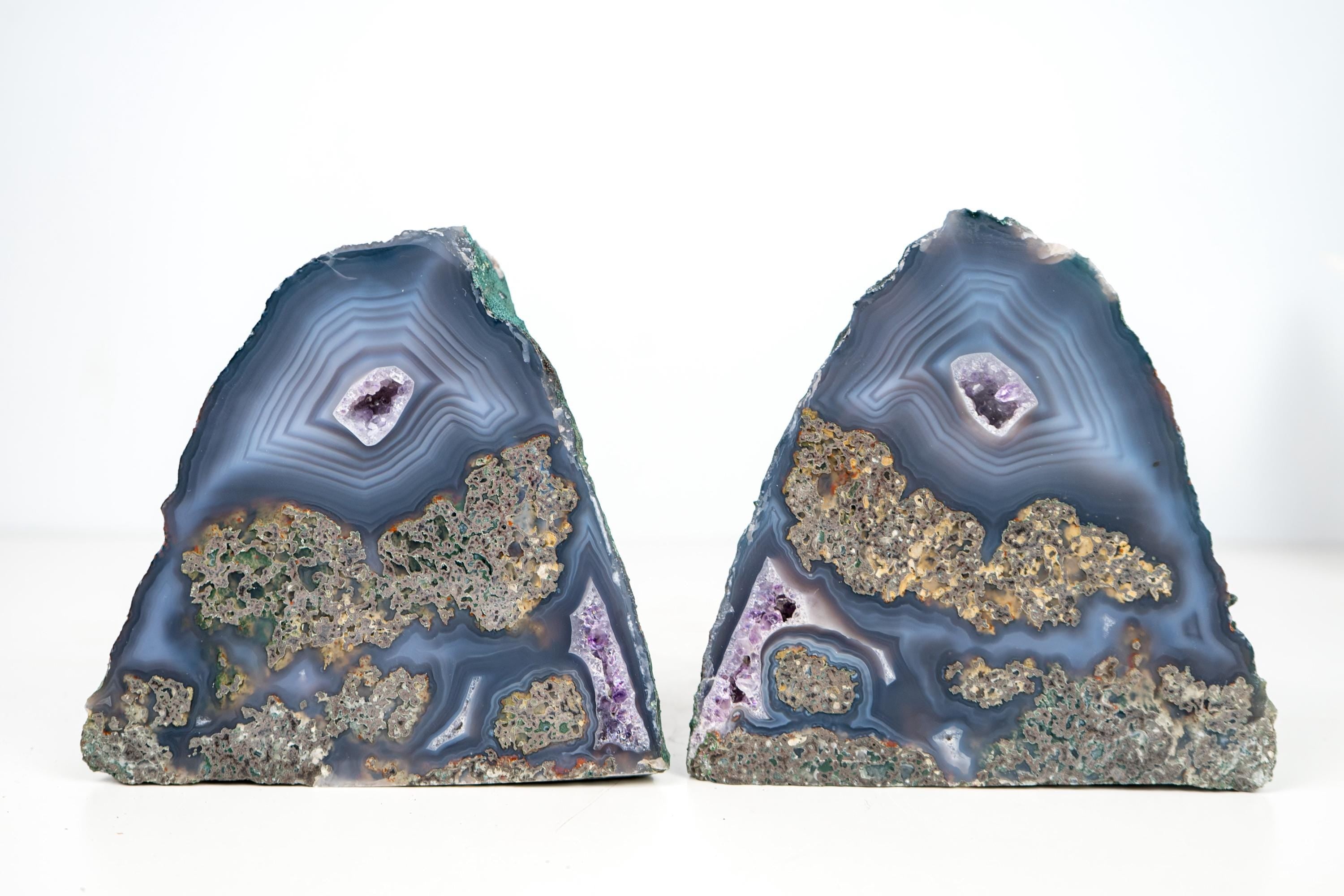 Rare Blue Lace Agate Geode – Intact Bookmatched Pair with Unique Geolo