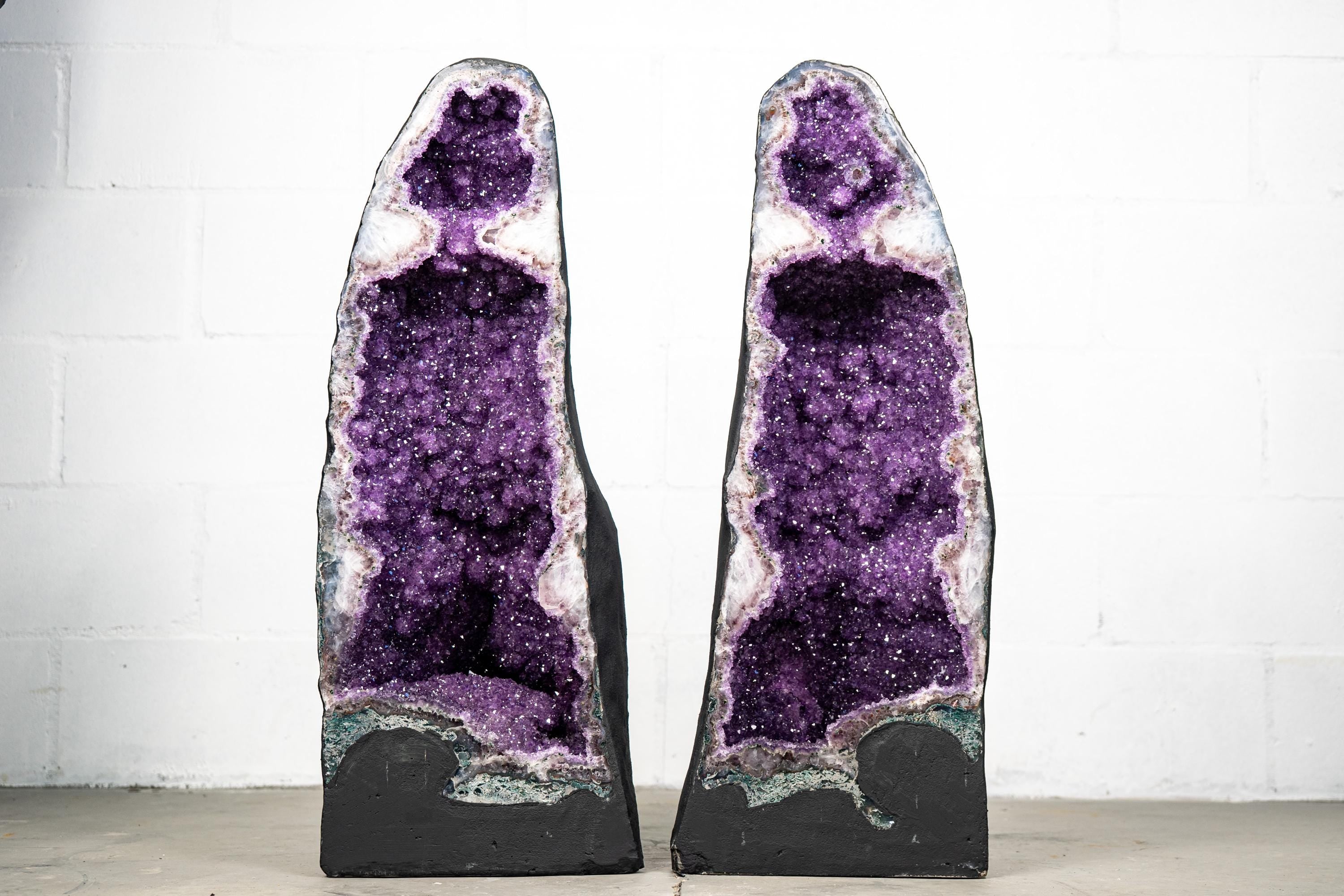 Pair of Natural Galaxy Violet-Purple Amethyst Geodes
