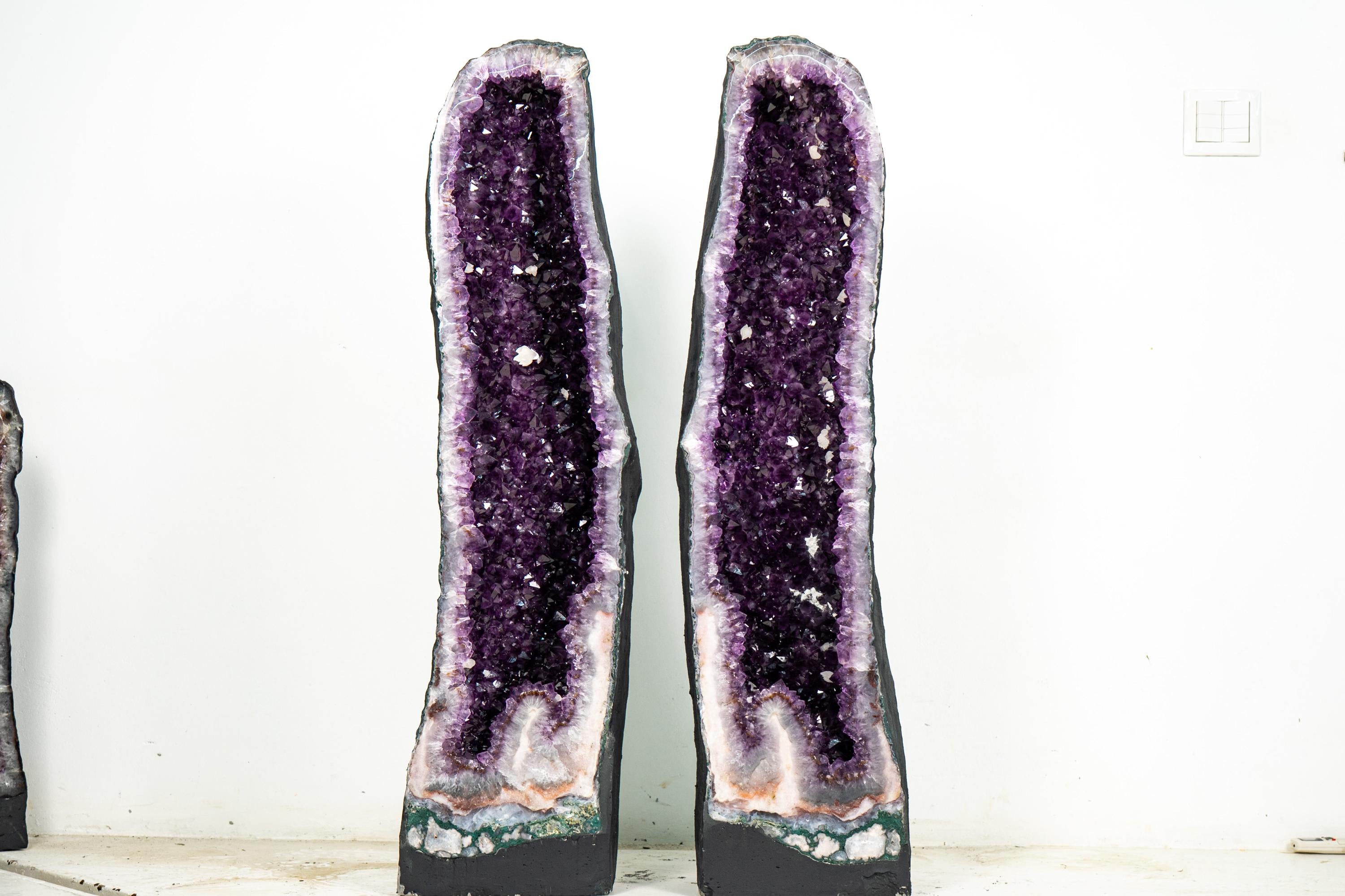 Pair of Large Amethyst Cathedral Geodes with Jelly Purple Druzy