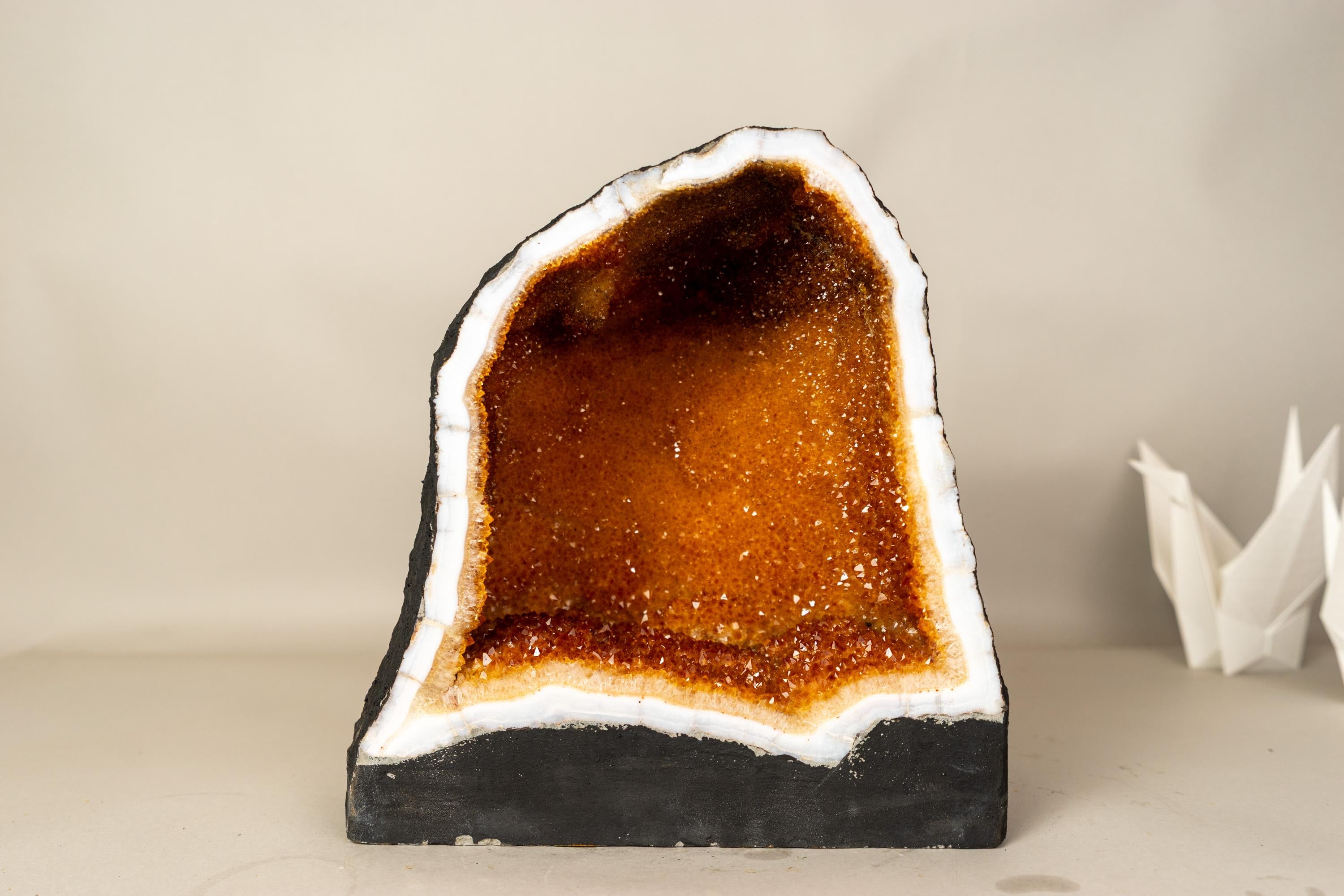 All-Natural Citrine Geode Cave with Rare Galaxy Druzy and Vibrant Colo