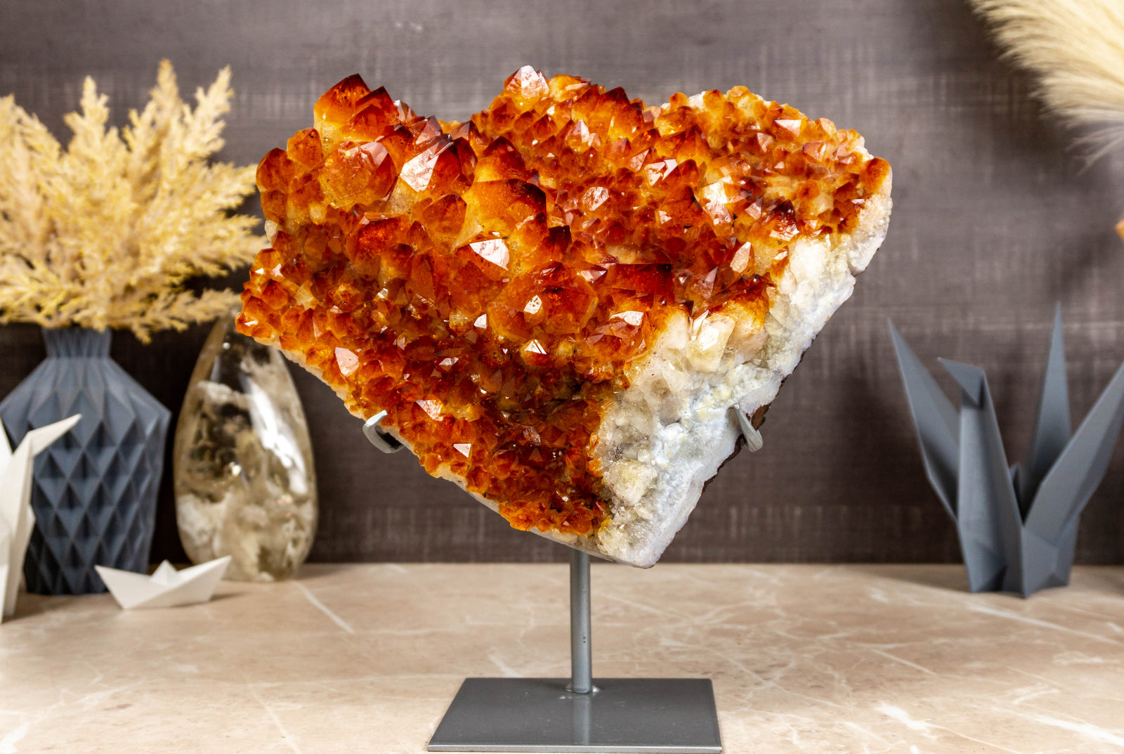 Rare AAA Citrine Flower Cluster with Large deep Orange Druzy | E2D