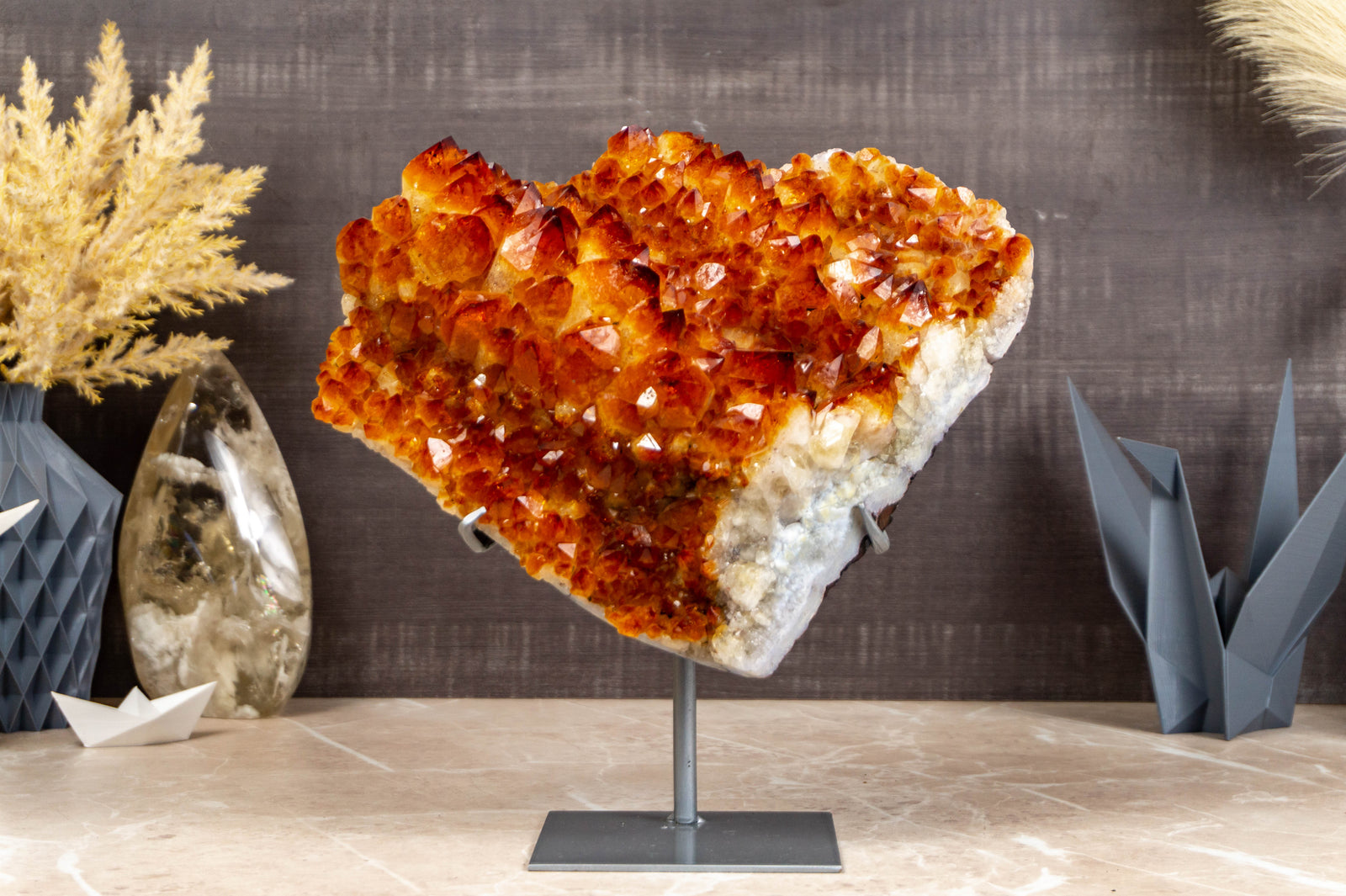 Rare AAA Citrine Flower Cluster with Large deep Orange Druzy | E2D