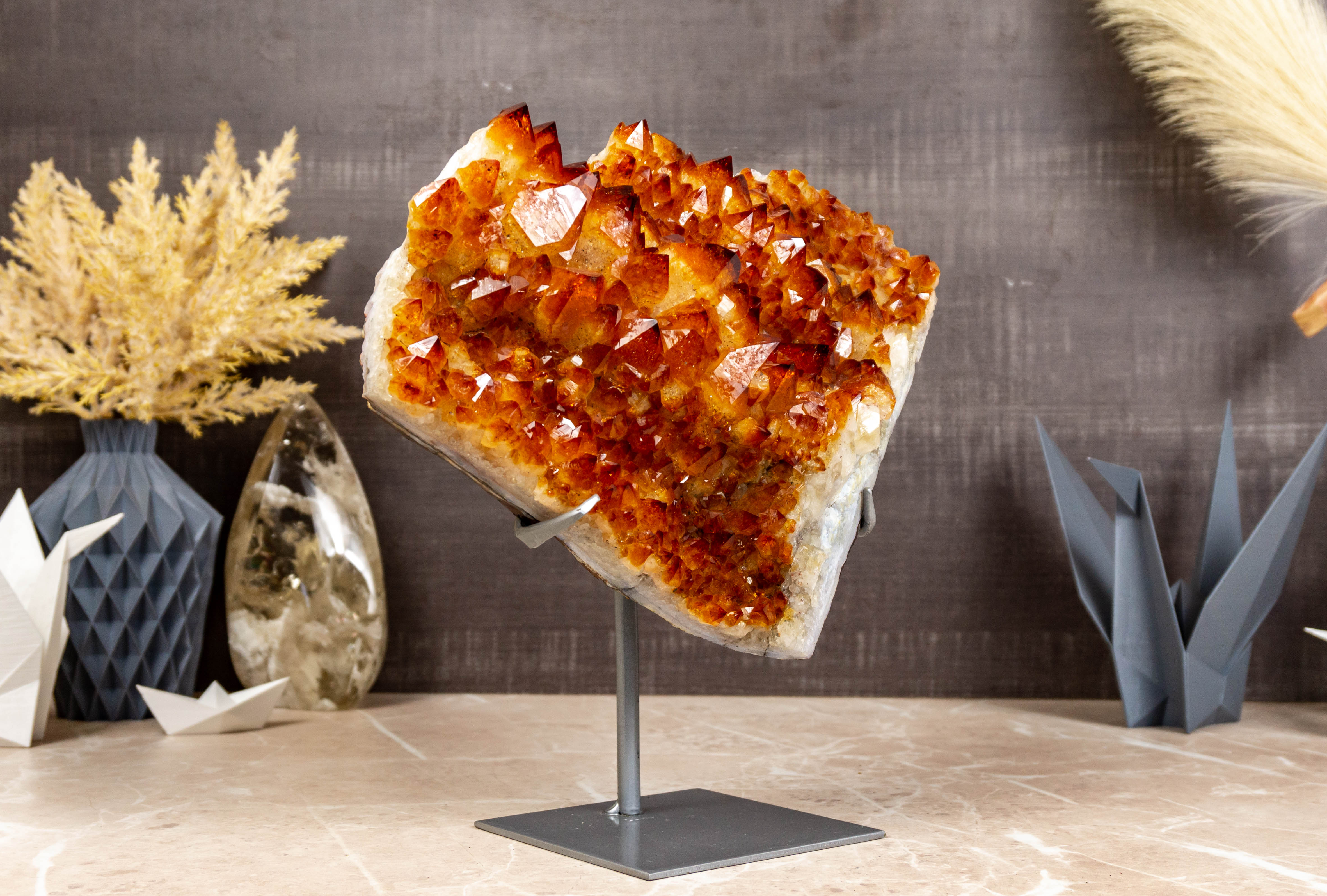 Rare AAA Citrine Flower Cluster with Large deep Orange Druzy | E2D