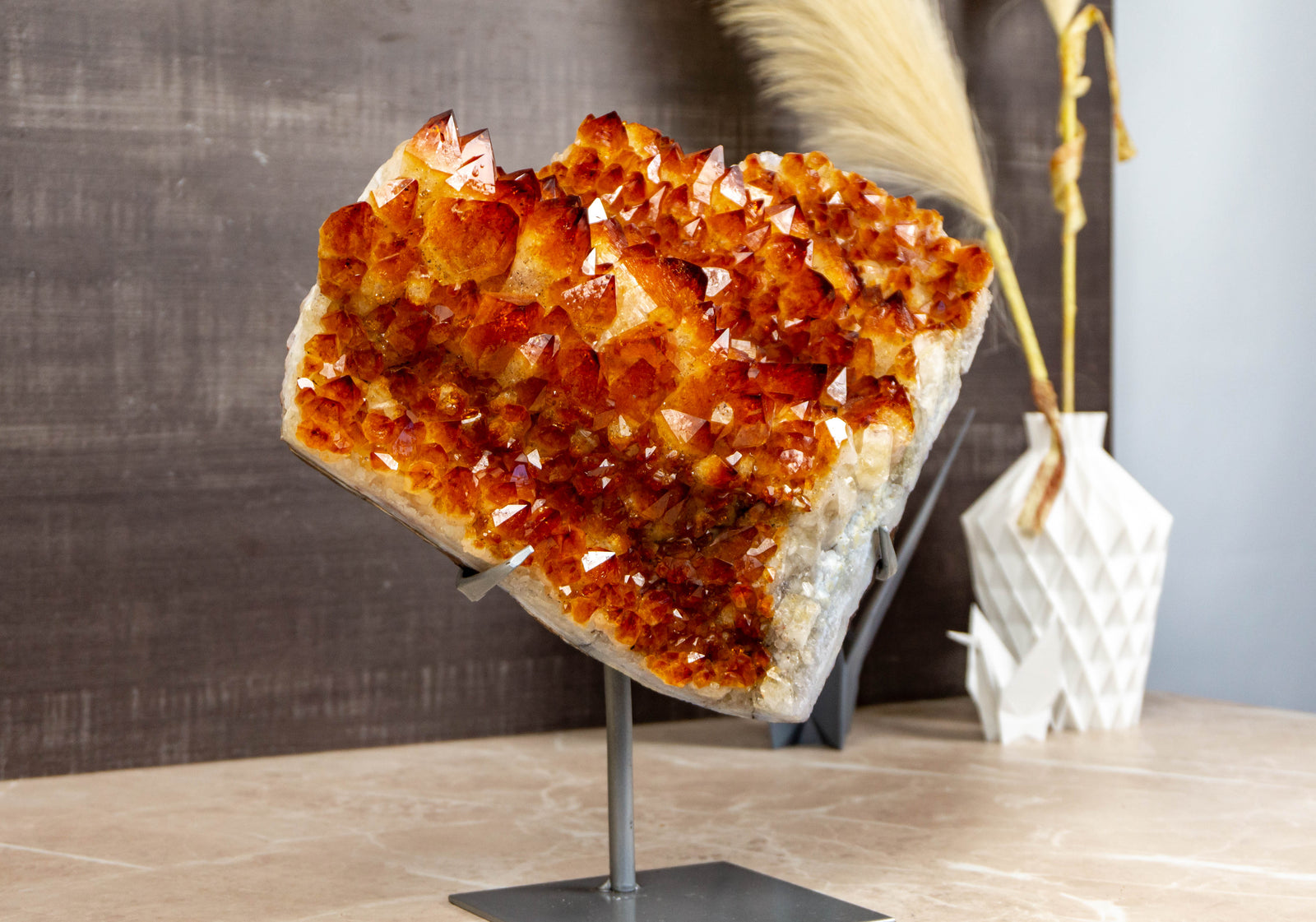 Rare AAA Citrine Flower Cluster with Large deep Orange Druzy | E2D