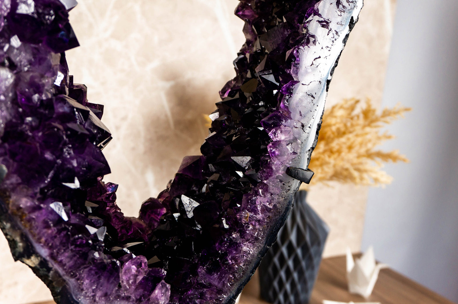 AAA Dark Purple Amethyst Geode Slice on 360 Stand, Double Sided | E2D
