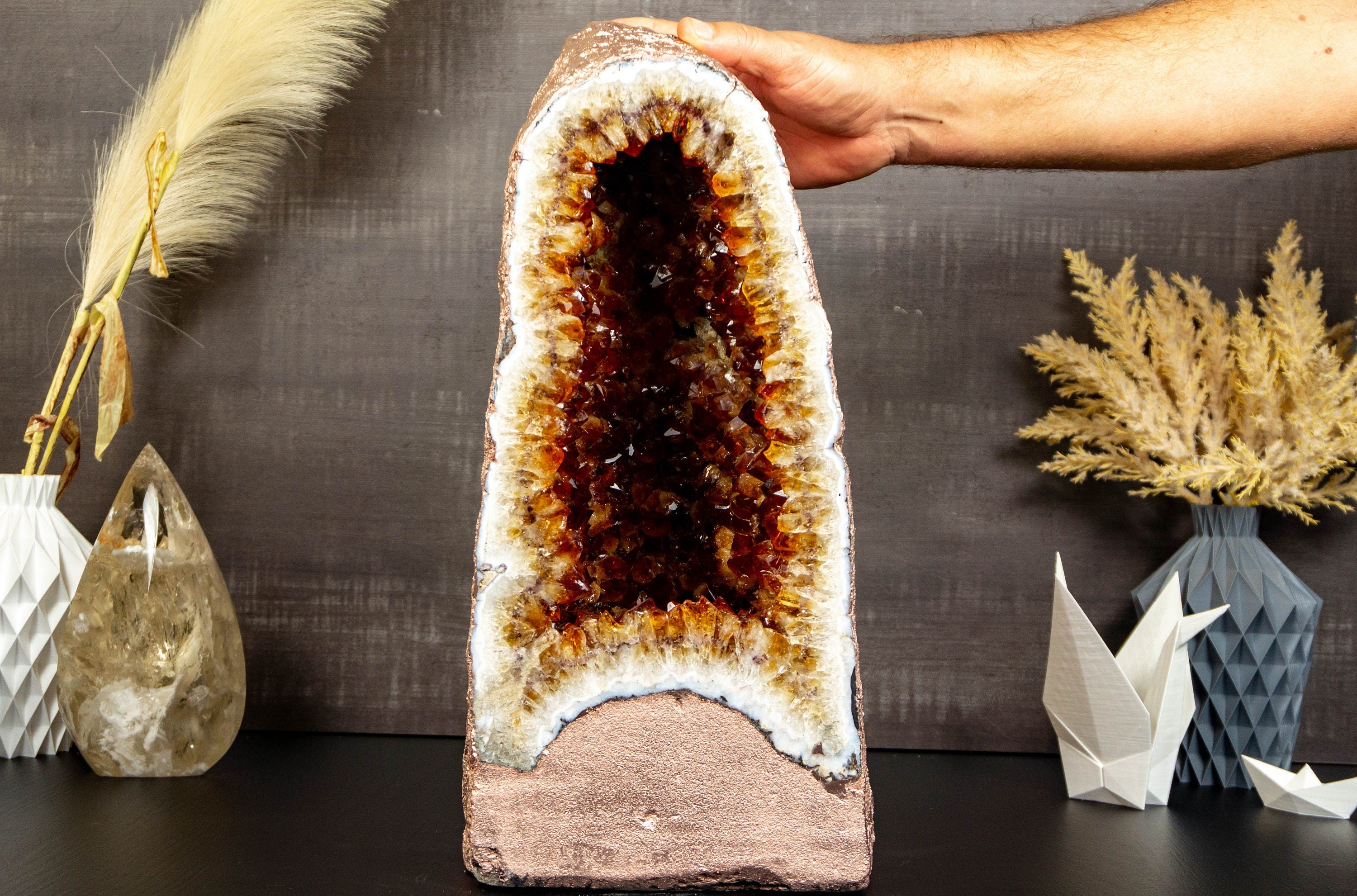 Deep Orange Citrine Geode with Golden Coated Back | E2D Crystals