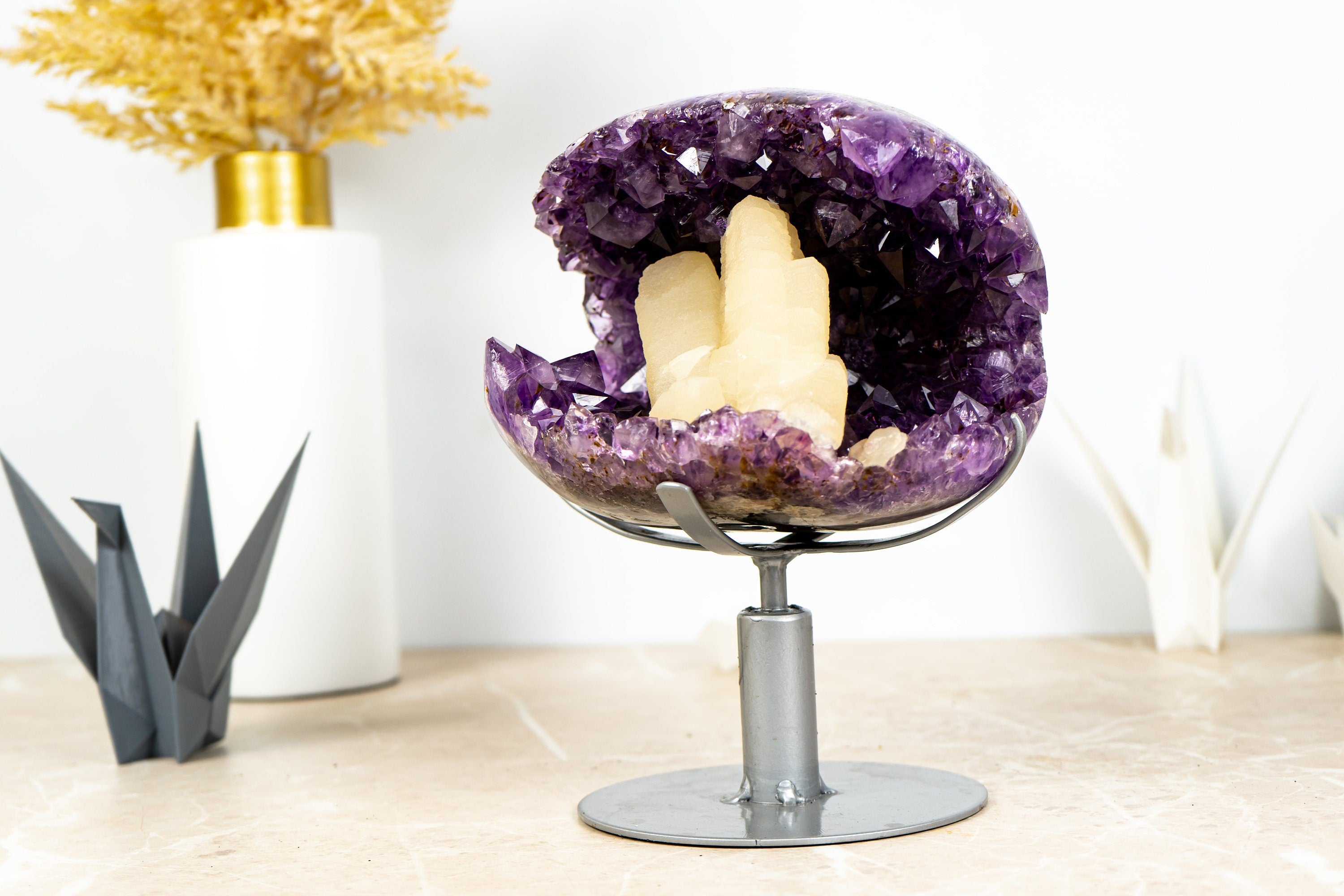 Rare Amethyst Geode Cave with Intact Crystal Calcite Inclusion- 6.3 Kg