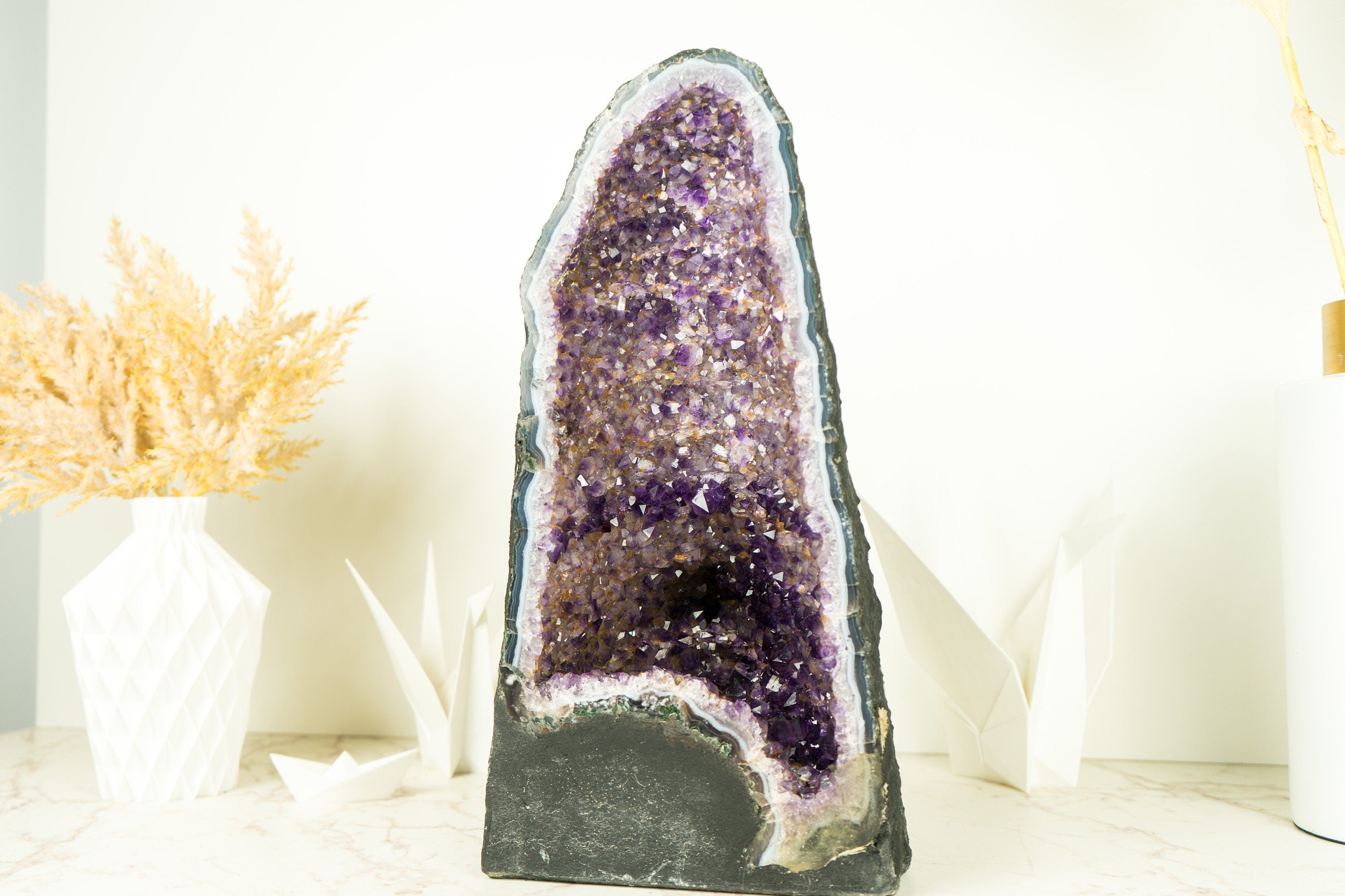 Amethyst Cathedral Geode with Bi-color Formation and Golden Goethite ...
