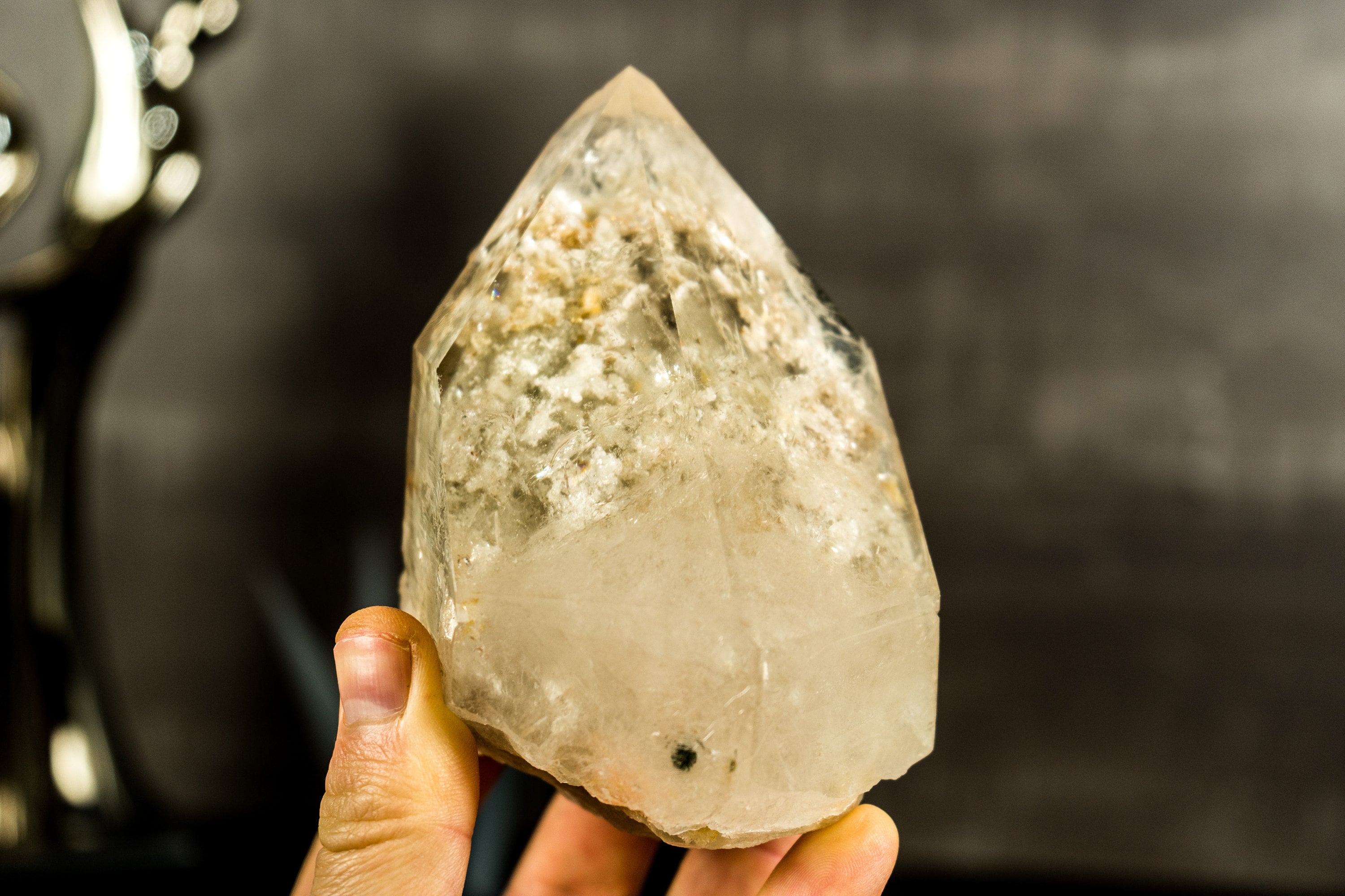 White Lodolite Crystal Point with Bridge Inclusions, AKA Garden Quartz