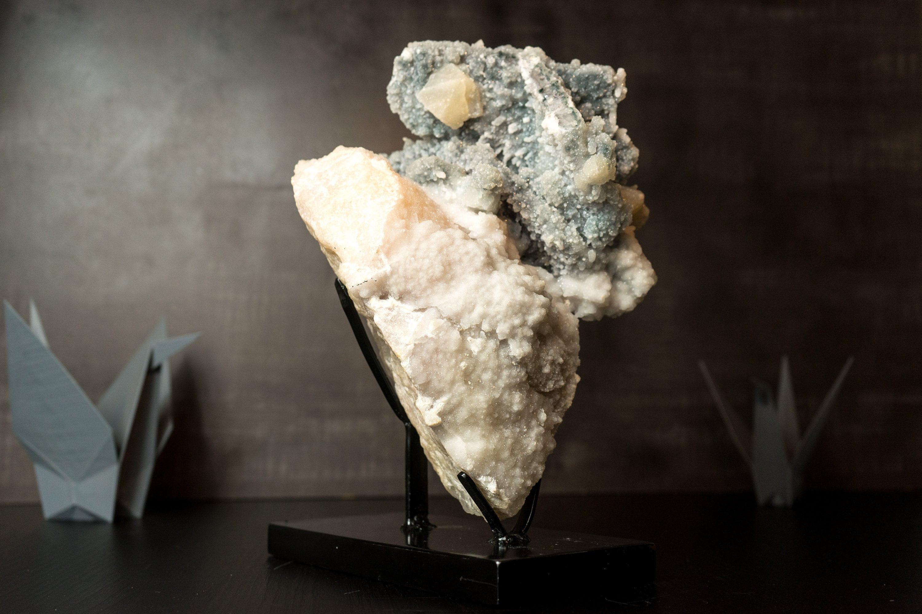 Natural Anatomical Crystal Heart with Green and White Sugar Druzy Amet