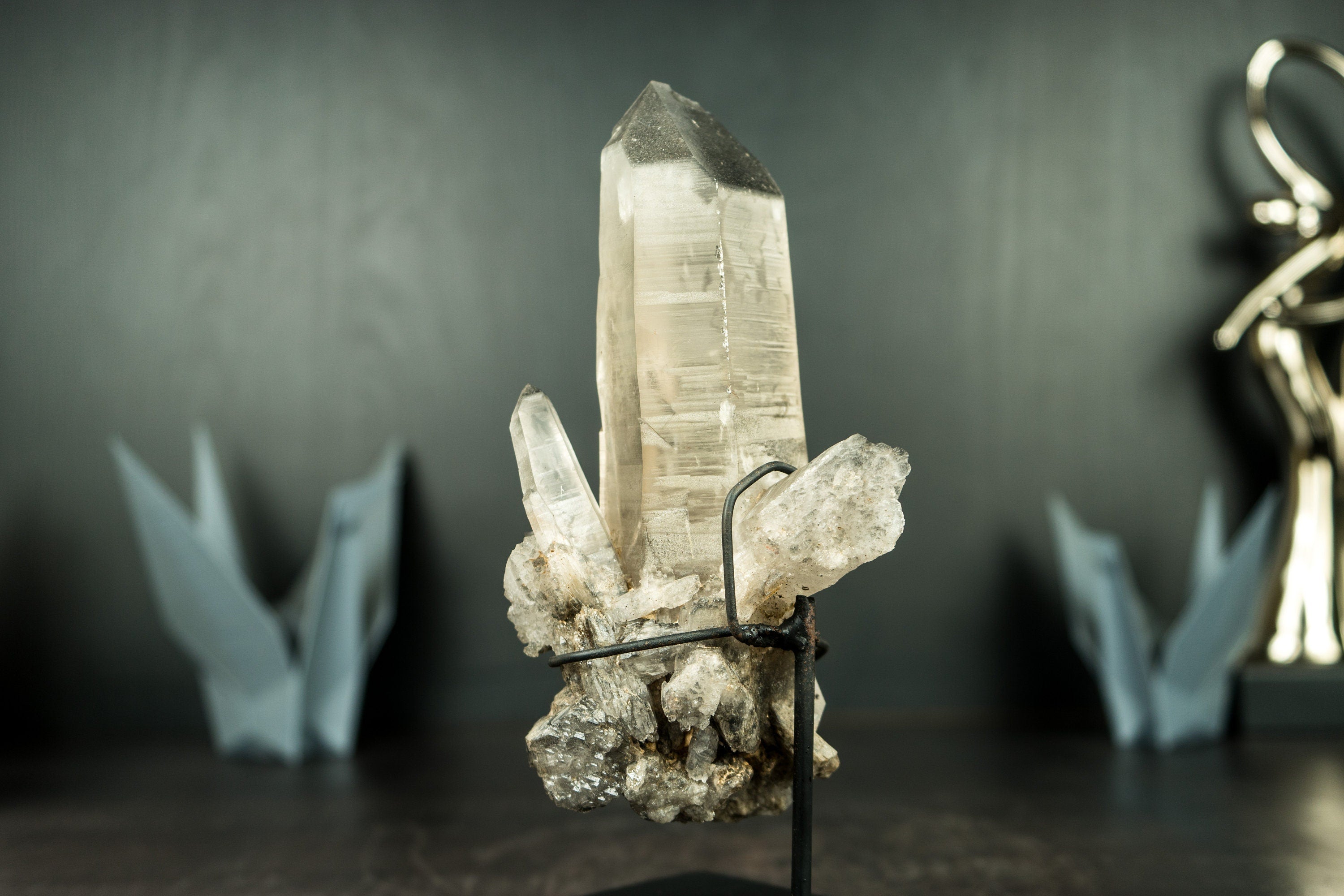 All-Natural Rare Lemurian Seed Crystal Cluster with Gray Dreamcoat Lit