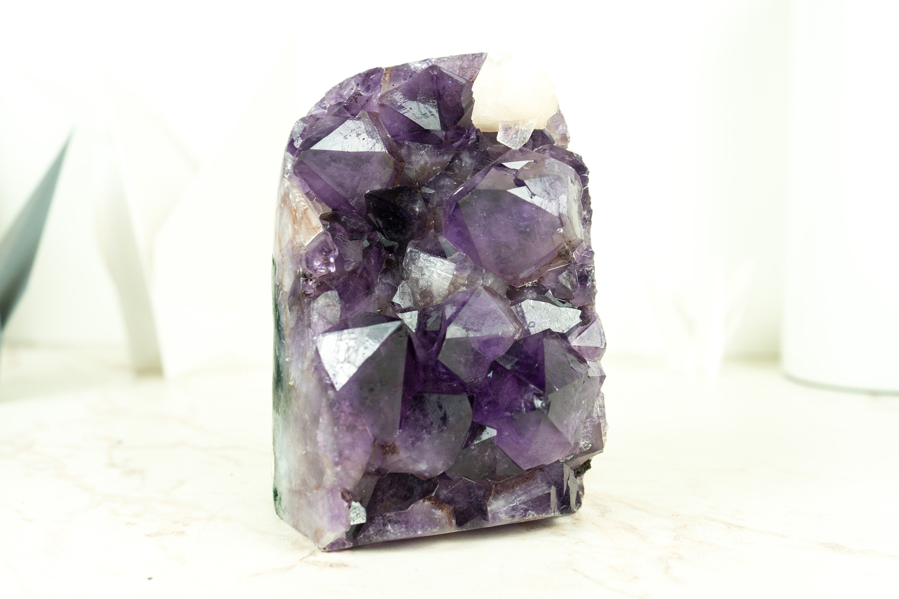 High-Grade Amethyst Cluster with Crystal Calcite, AA Deep Purple Quality